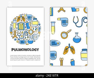 Poster with doodle colored pulmonology items, including lungs, trachea ...