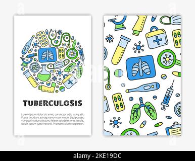 Poster with lettering and doodle colored pneumonia icons including ...