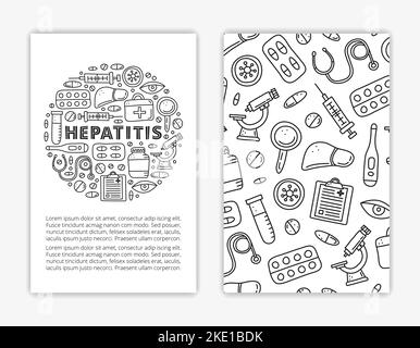 Poster with doodle outline hepatitis medical icons including liver ...