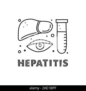 Poster with lettering and doodle outline hepatitis medical icons ...