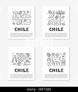 Poster with lettering and doodle outline Chile icons including Easter ...