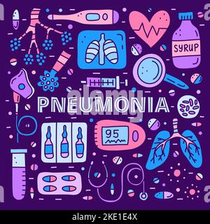 Poster with lettering and doodle colorful tuberculosis items, including ...