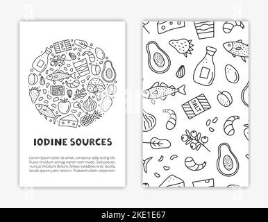 Poster with lettering and doodle outline iodine foods sources including ...