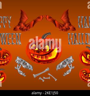 Border seamless background Happy Halloween inscription of bones a ...