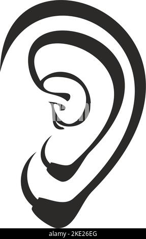 Ear icon in cartoon style isolated on white background. Organ hearing ...