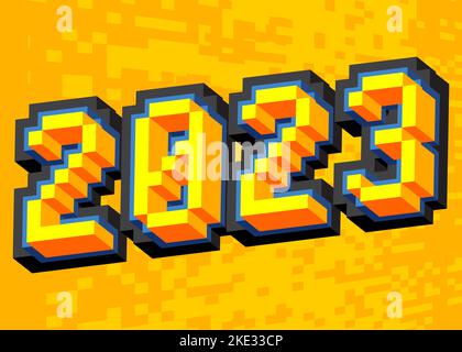 2023. Pixelated number with geometric graphic background. Vector ...