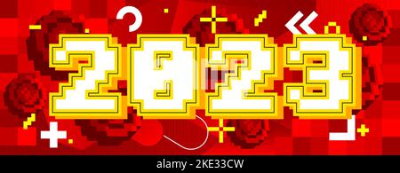 2023. Pixelated number with geometric graphic background. Vector ...