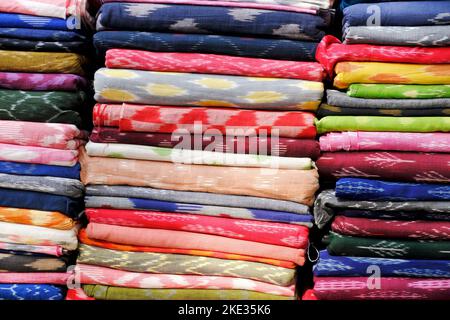 Pallet of vivid and colorful Indian fabric, India textile Stock Photo ...
