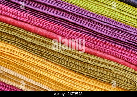 Pallet of vivid and colorful Indian fabric, India textile Stock Photo ...