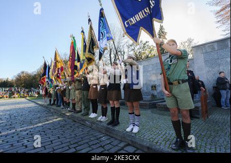 Members of The Plast, National Scout Organization of Ukraine, bring ...