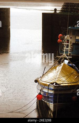 Traditional Coble boat, Beadnell harbour, Northumberland Stock Photo ...