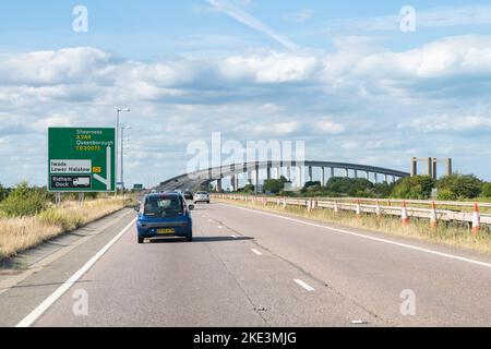 Sheppey Crossing bridge and A249 road viewed from the Isle of Sheppey ...