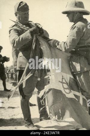 Italian dictator Benito Mussolini visiting the held reclaimed of ...
