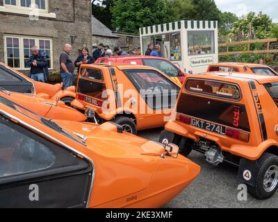 Bond Bug car meet at Monsal Head, Derbyshire, UK; car is a two seat ...