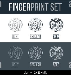 Abstract Fingerprint Icons Set, Future Identification Authorization System on Dark and White ...