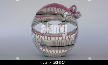 A highly reflective 3D Illustration of an object-artefact-art piece ...
