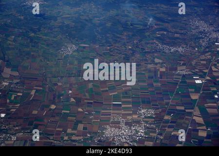 farmed fields near Leon Guanajuato aerial panorama landscape from ...