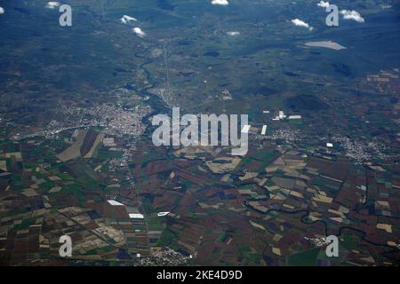 farmed fields near Leon Guanajuato aerial panorama landscape from ...