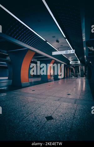 A vertical dramatic view of a modern underground station Stock Photo ...