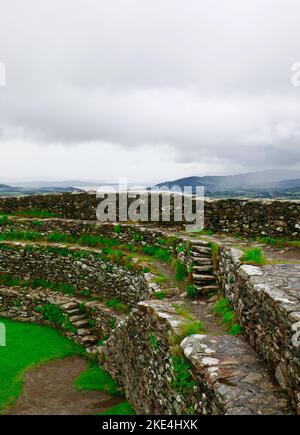 Ancient circular prehistoric Grianan of Aileach hilltop ring fort ...