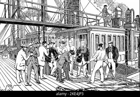 The laying of the Transatlantic telegraph cable on board the Great ...