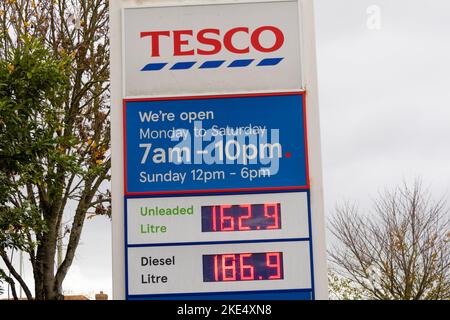 A Tesco petrol station price board UK Stock Photo - Alamy