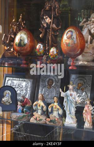 shop window with religious souvenirs on Kapellplatz square in ...