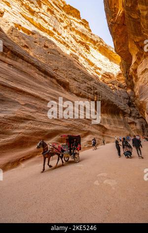 A Siq, the path through the rocks which is the entrance to Petra Jordan ...
