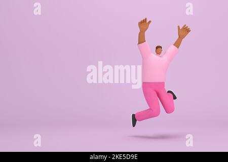 The black man with pink clothes. He is jumping. 3d illustrator of ...
