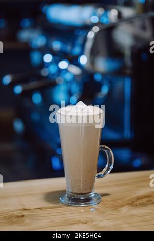 Winter breakfast. Cup of hot chocolate with marshmallows and freshly ...