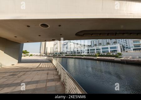 The canal and buildings in the new Al Raha Beach neighbourhood in Abu ...