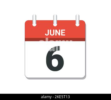 Icon calendar day - 6 June. 6th days of the month, vector illustration ...