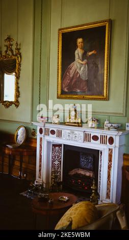 The interior of the Dunster Castle in Minehead England with vintage ...