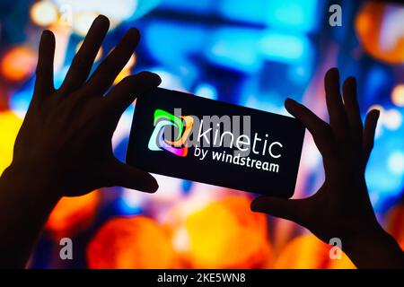 In this photo illustration, the Kinetic by Windstream logo is displayed ...