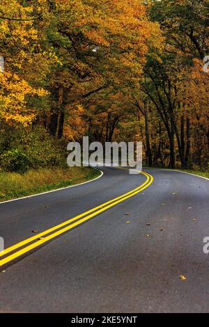 The Skyline Drive route surrounded by beautiful trees at the Shenandoah ...