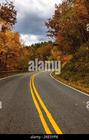 The Skyline Drive route surrounded by beautiful trees at the Shenandoah ...