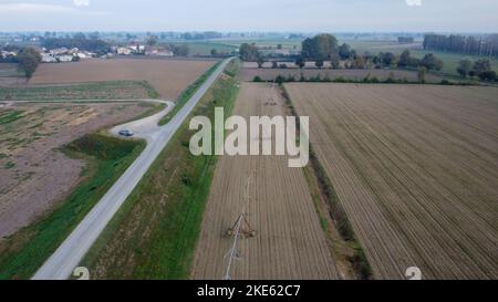 Stagno Lombardo, Italy - November 2022 drone view of rural area near ...