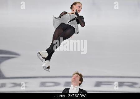 Maria Mokhova and Ivan Mokhov (USA), at Kiss & Cry during Pairs Free ...