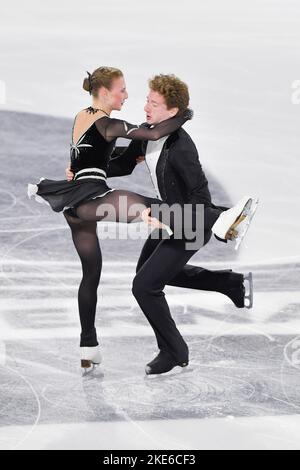 Maria Mokhova and Ivan Mokhov (USA), at Kiss & Cry during Pairs Free ...