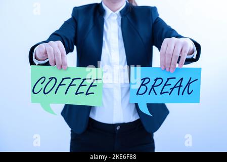 Writing displaying text Coffee Break. Conceptual photo short time when ...