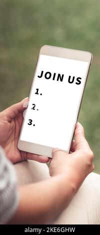 Text showing inspiration Join Us. Internet Concept Register in ...