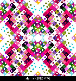 Whimsical geometric pixel pattern. Playful fun kaleidoscopic pink ...