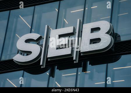 SEB bank logo on modern SEB bank office building on 09 November 2022 in ...