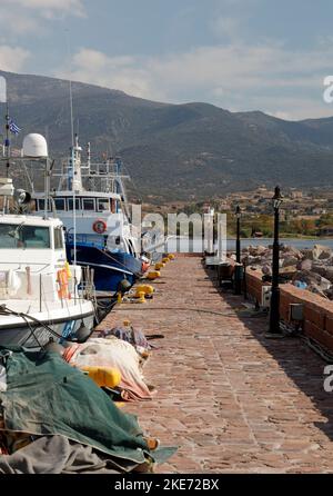 Molyvos Harbour scenes with boats, Lesbos, Northern Aegean, Greece ...