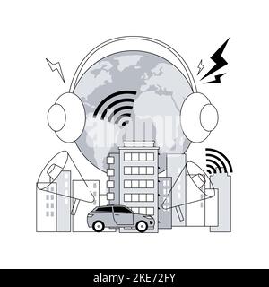 Noise pollution and its cause vector illustration. People suffering ...