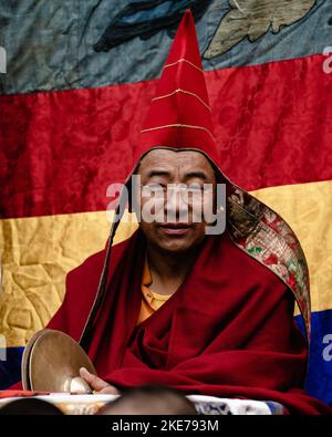 A Tibetan Buddhist Monk at the Tiji Festival in the ancient Himalayan ...