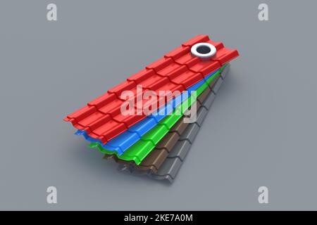 Color sampler of metal roof tile. Contemporary roofing system. Building ...