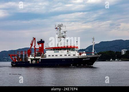 Research and seismic vessel Alkor at Byfjorden, arriving in the port of ...