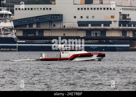 Red Cross vessel Bjorgvin (Bjørgvin) in Puddefjorden, port of Bergen, Norway Stock Photo - Alamy