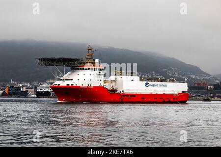 Offshore subsea vessel Normand Tonjer on Byfjorden, outside port of ...